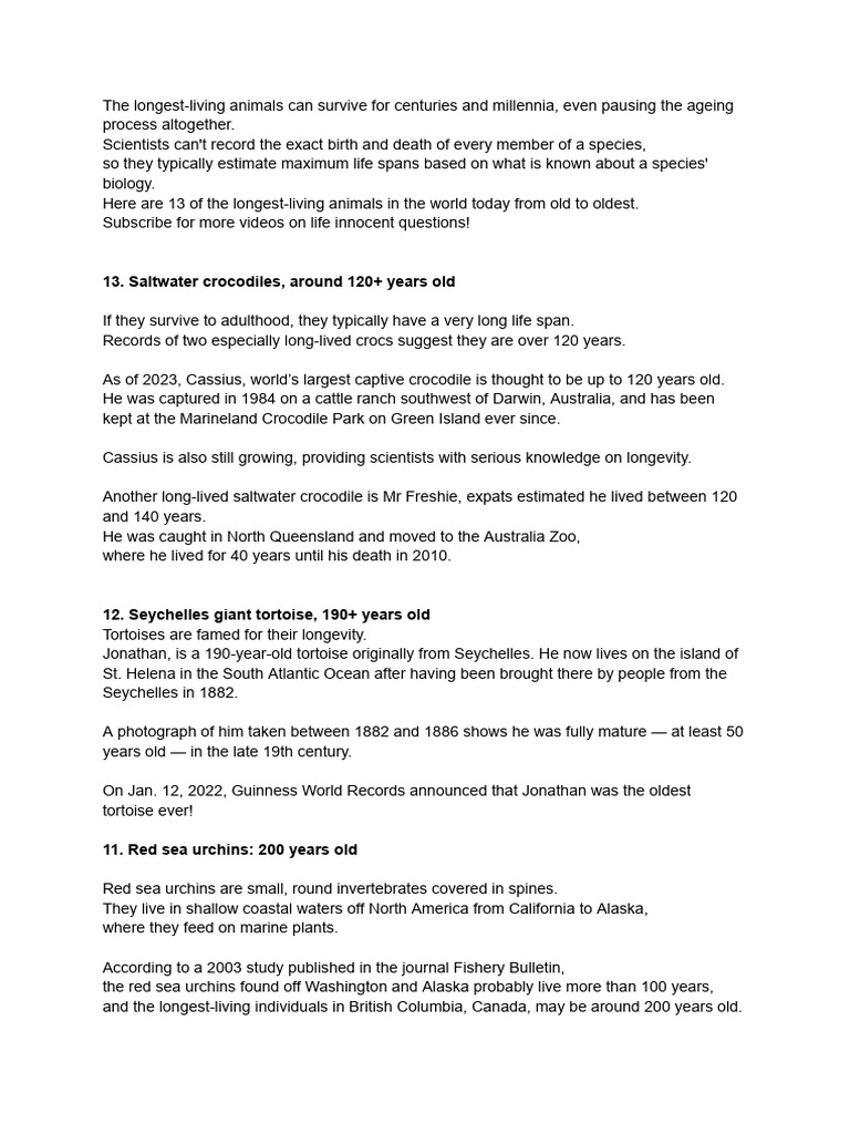 l26 animals with longest life span | PDF