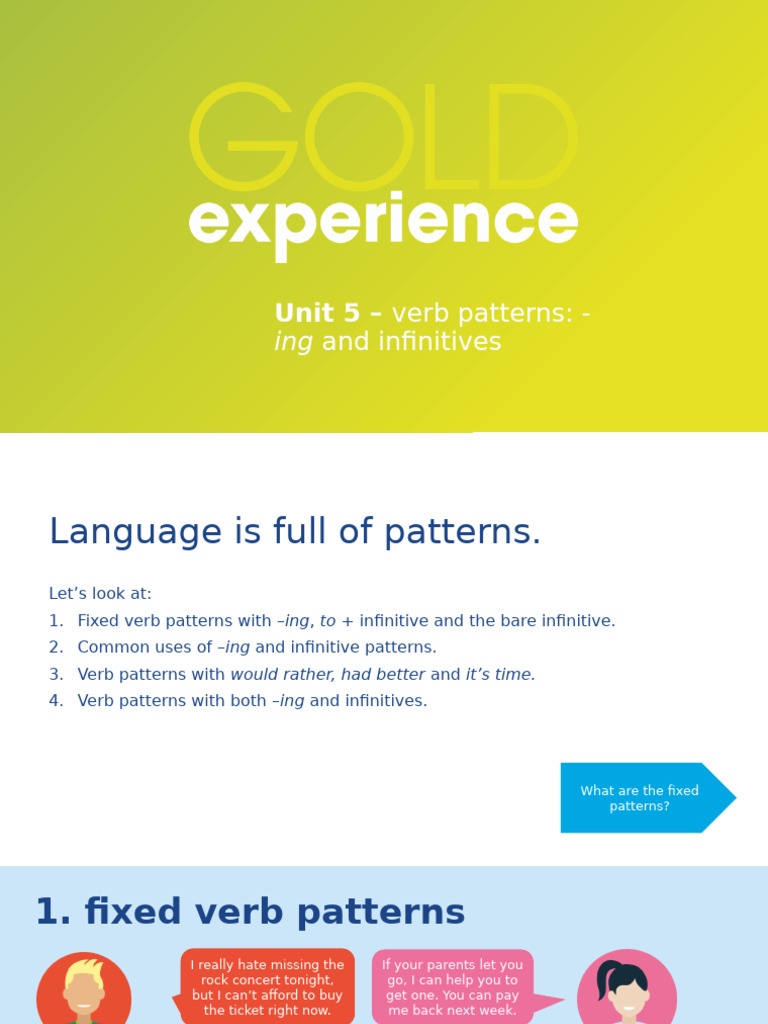 Verb patterns | PDF | Verb | Grammatical Tense
