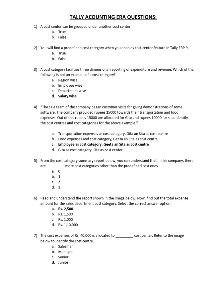 Tally Accounting Era Questions Guide | PDF | Payroll Tax | Cash Flow ...