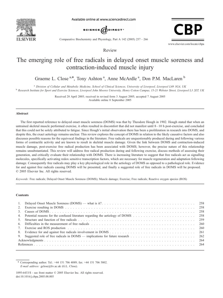 Free Radicals and Delayed Onset Muscle Soreness | PDF | Reactive Oxygen ...