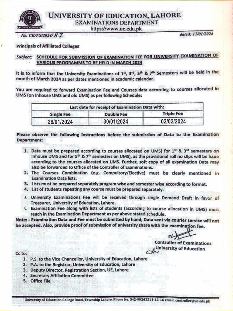 Schedule For Exam Form Submission (Held in March 2024) | PDF