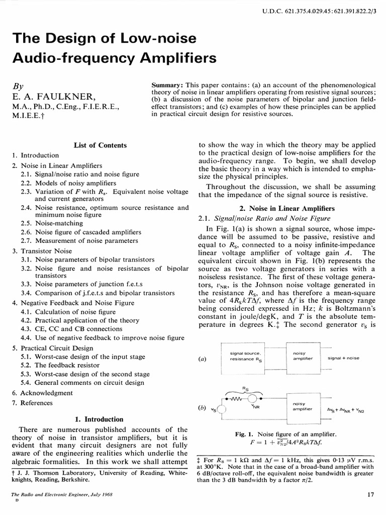 Faulkner - The design of Low-noise audio frequency amplifiers | PDF ...