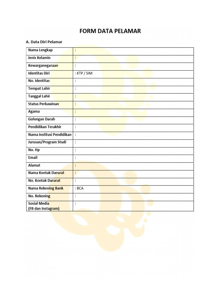 Formulir Data Pelamar Kerja | PDF