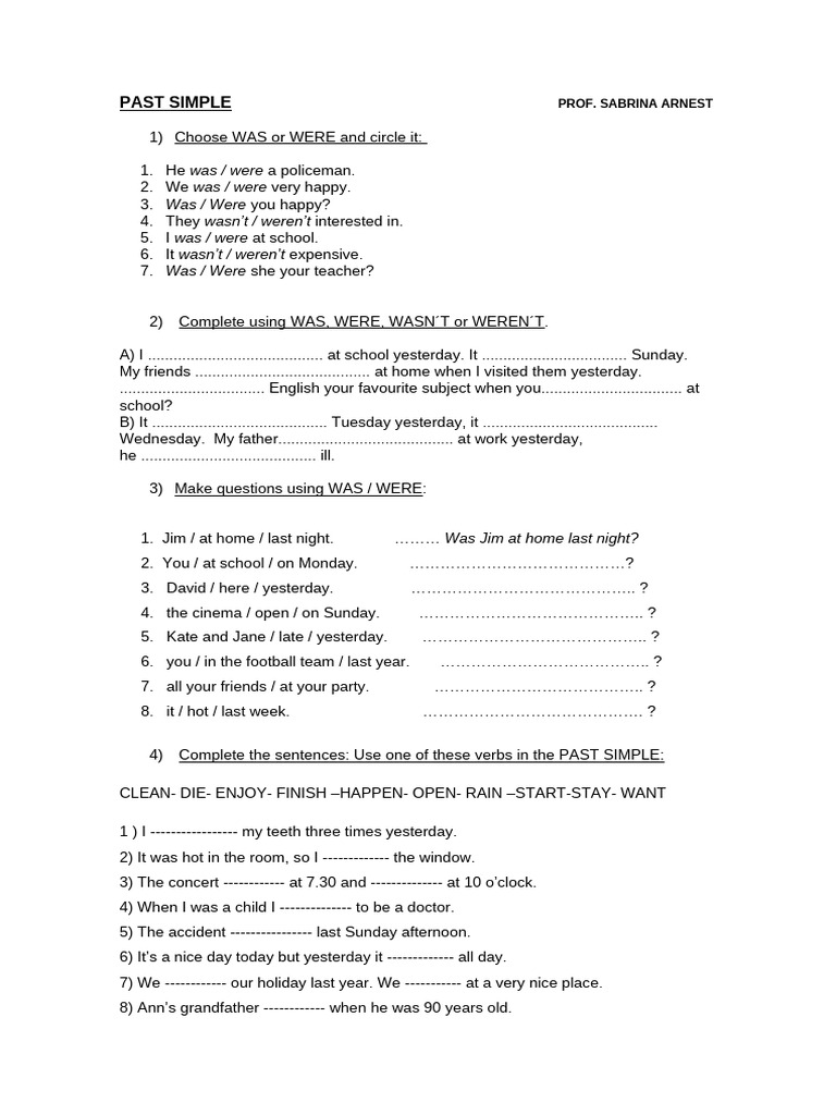 PAST SIMPLE ejercicios | PDF