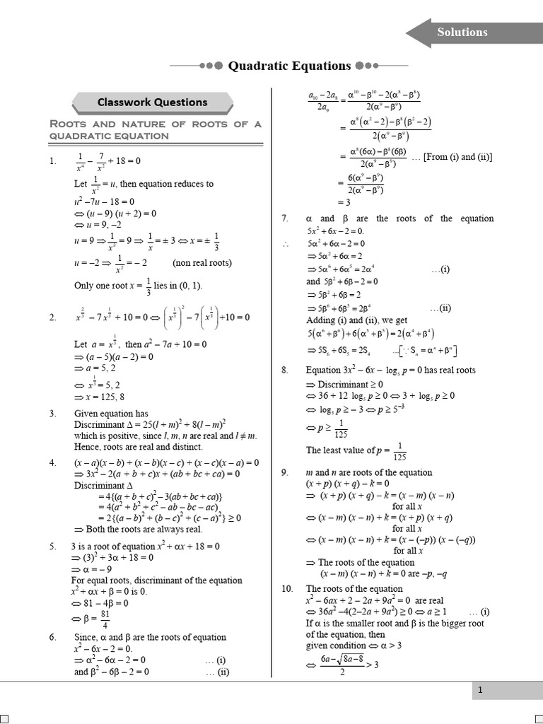 03 Quadratic Equations | PDF | Equations | Mathematical Relations