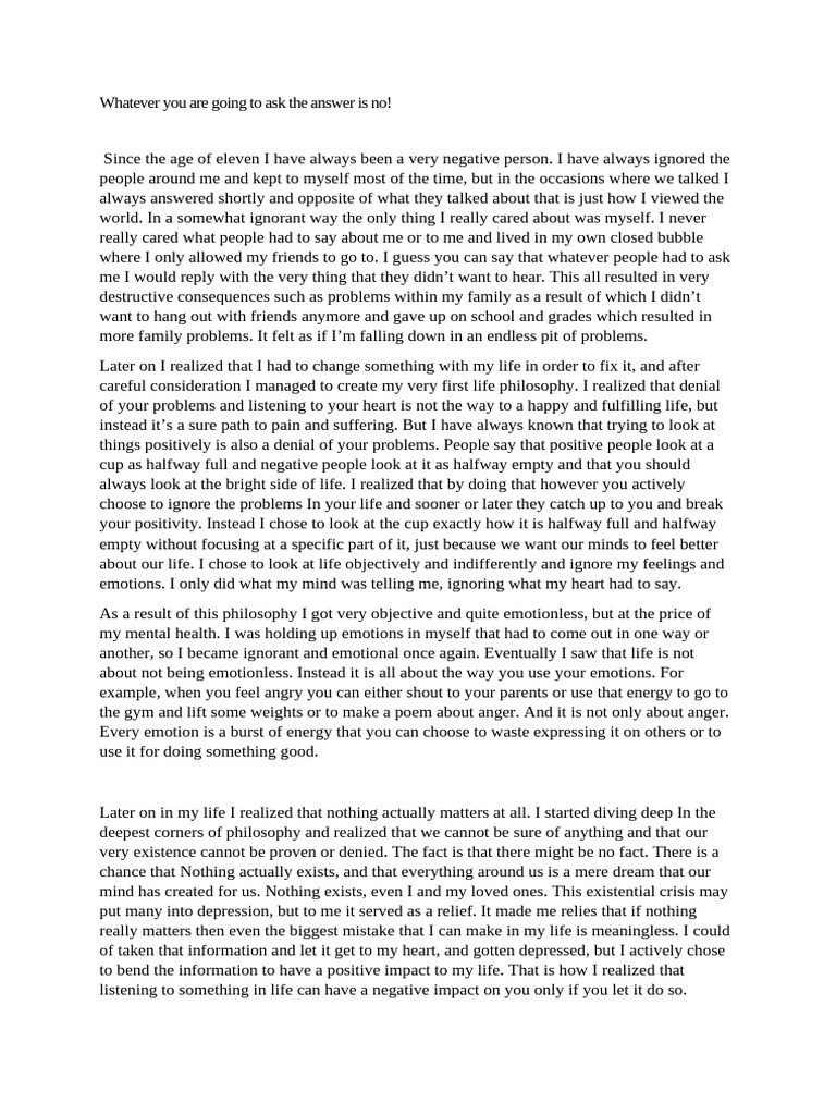 Whatever you are going to ask the answer is no!- Creative writing | PDF ...