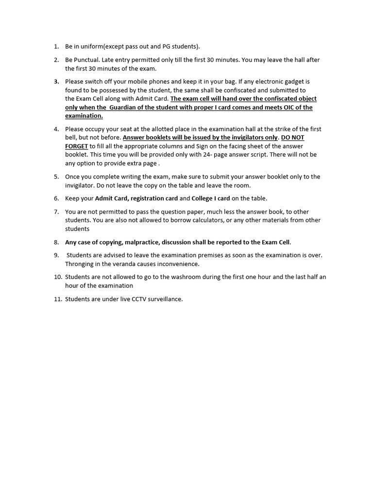 Instruction To The Students | PDF