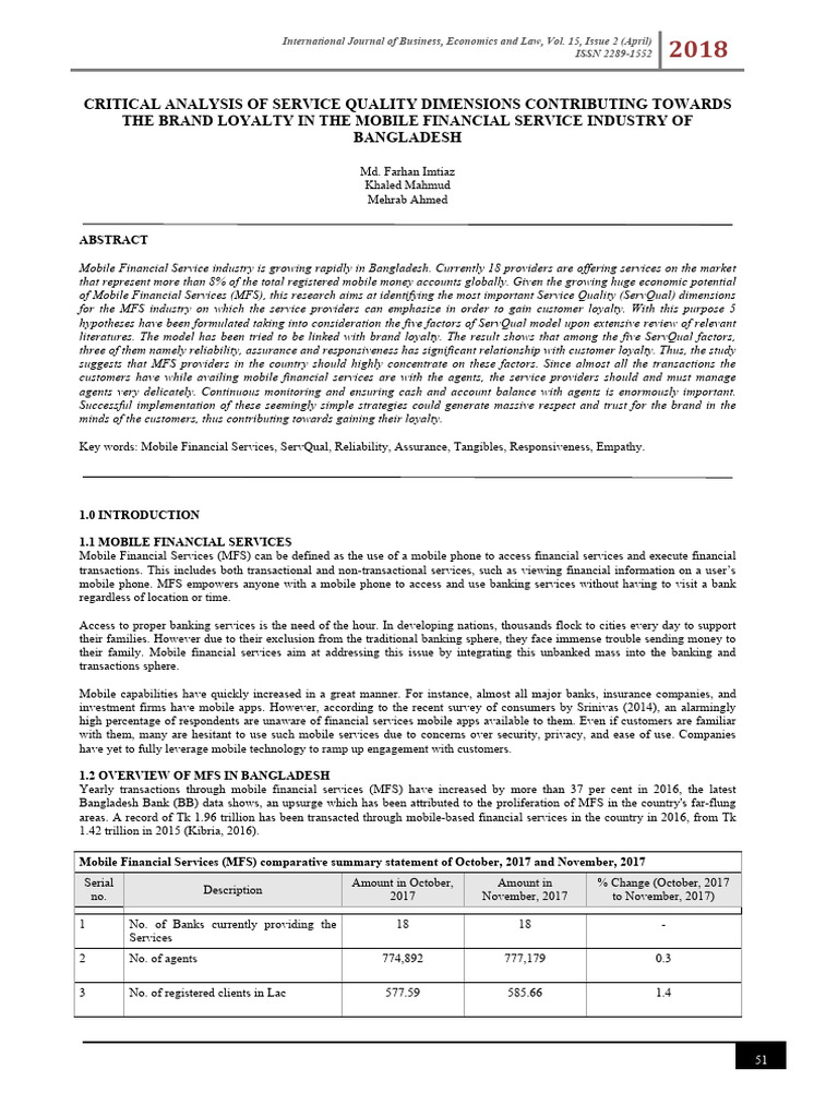 Service Quality Dimensions of MFS in Bangladesh | PDF