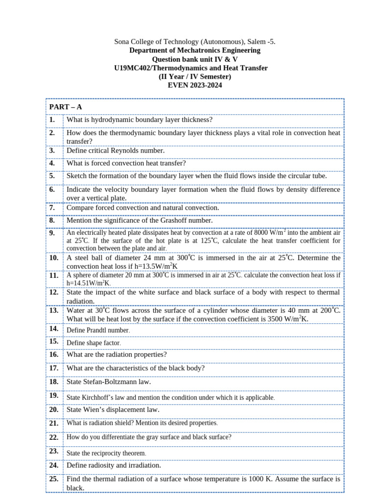 QB_EVEN 2023-2024_CIE-3-U19MC402 –Thermodynamics and Heat transfer (1 ... QB_EVEN 2023-2024_CIE-3-U19MC402 –Thermodynamics and Heat transfer (1 ...
