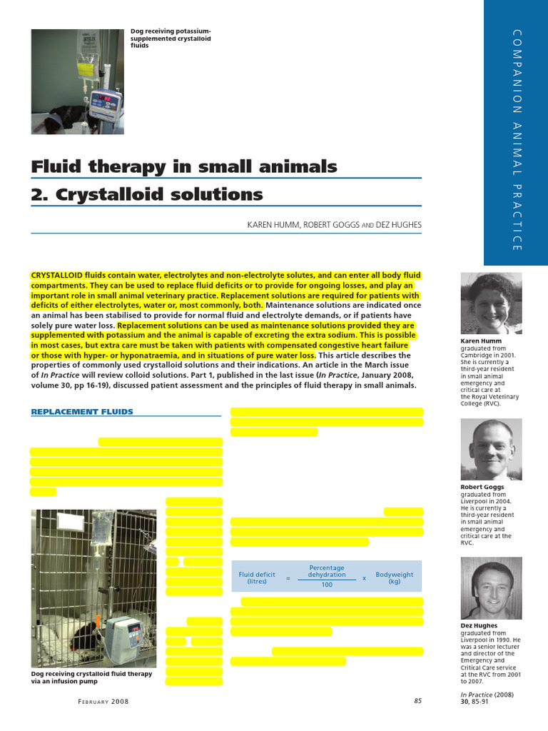 Fluid Therapy in Small Animals 2. Crystalloid Solutions. JIP (Humm Et ...