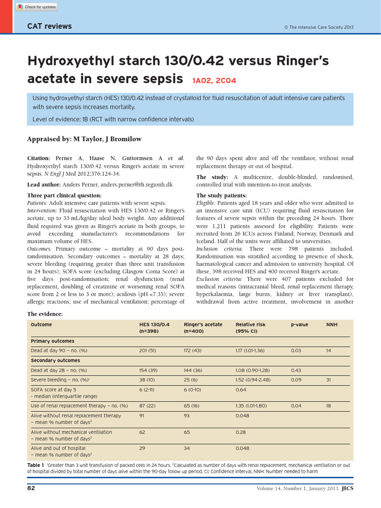 Hydroxyethyl starch 130-0.42 versus Ringer’s acetate in severe sepsis ...