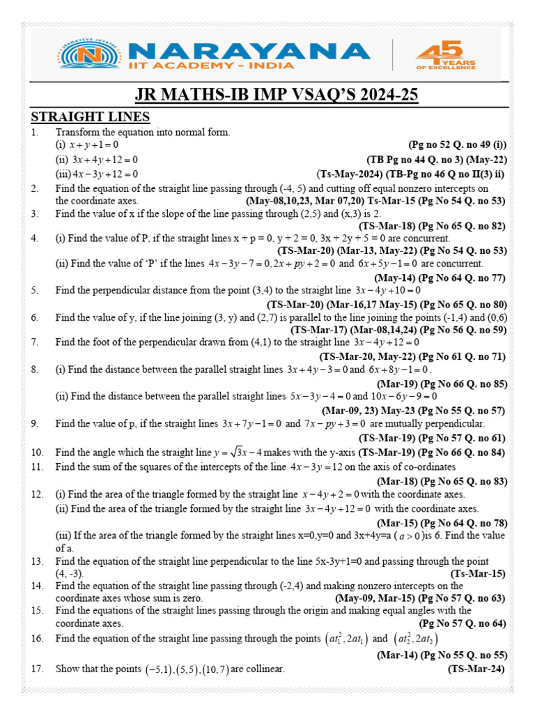 JR Maths Ib Imp Vsaq's 2024 25 | PDF | Line (Geometry) | Tangent