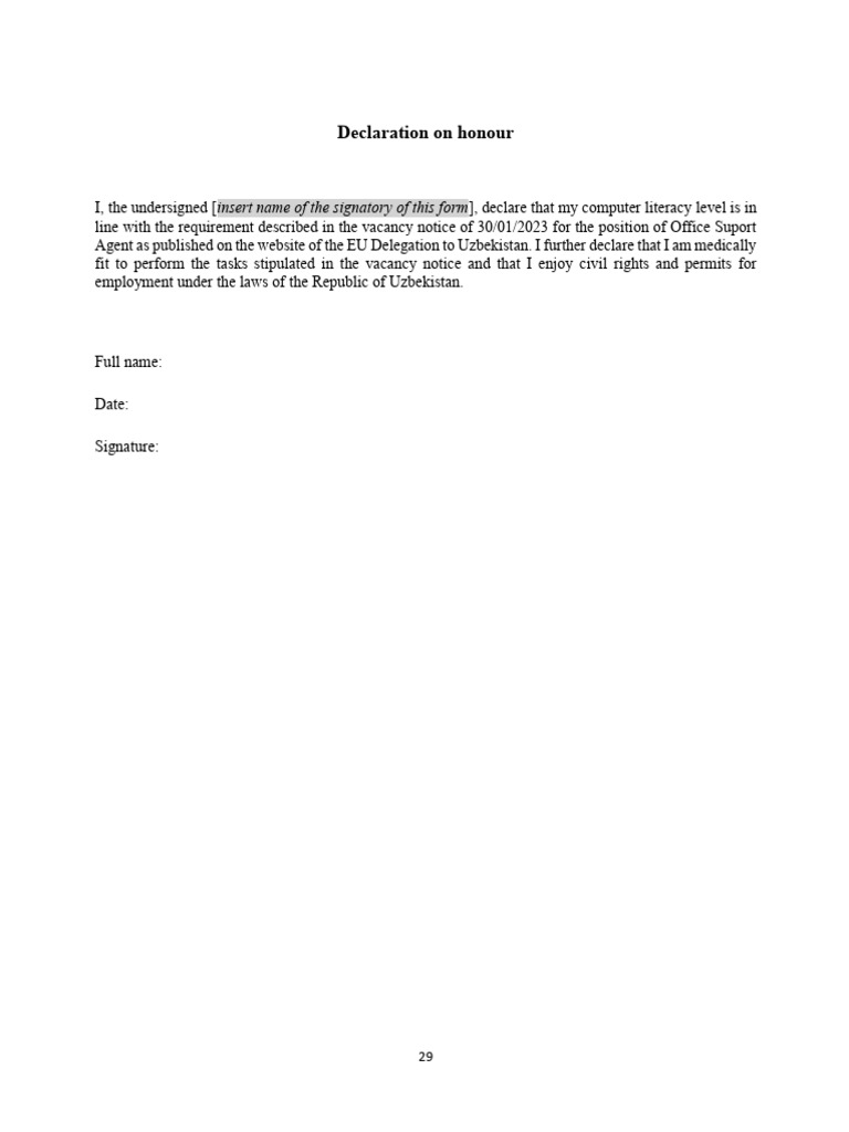 Declaration of Honour - 0 | PDF