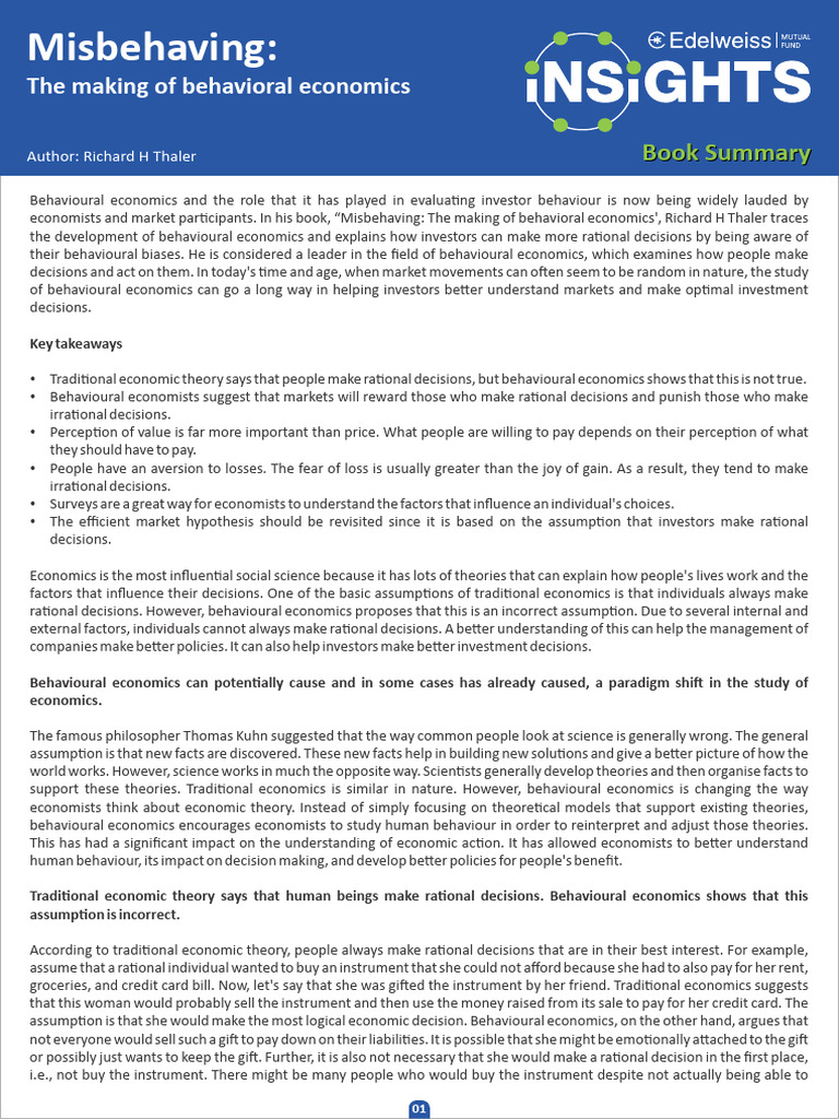 EdelweissMF BookSummary Misbehaving Investor | PDF | Behavioral Economics | Economics