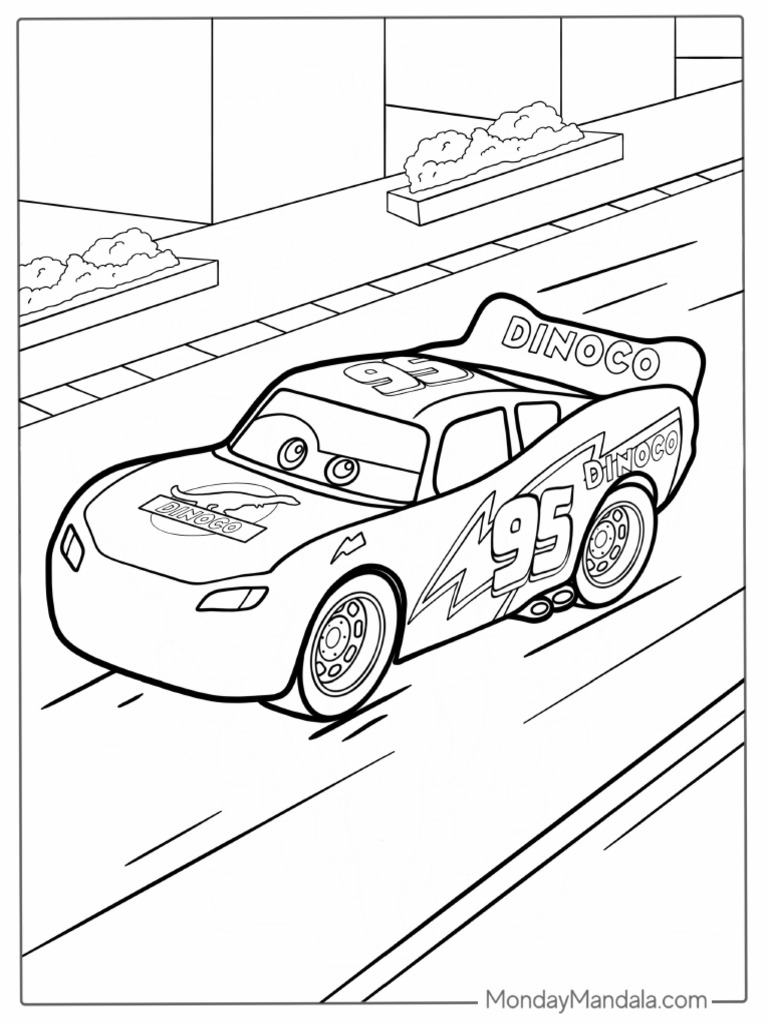 McQueen With Dinoco Sponsor Coloring Page | PDF
