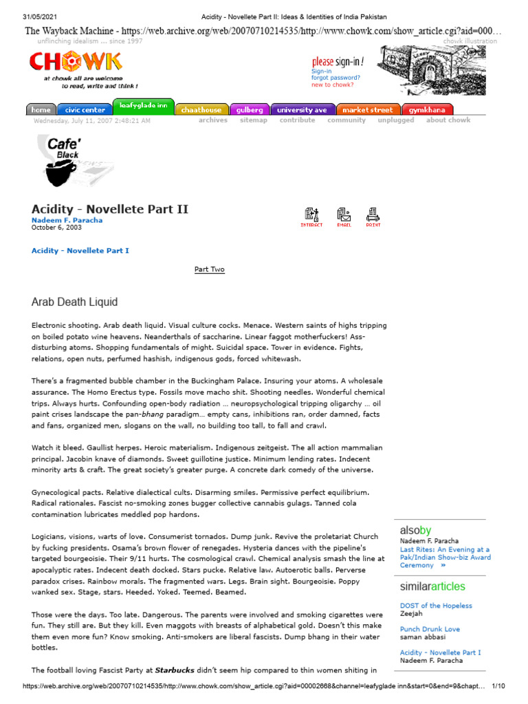 Acidity - Novellete Part II by Nadeem F. Paracha | PDF