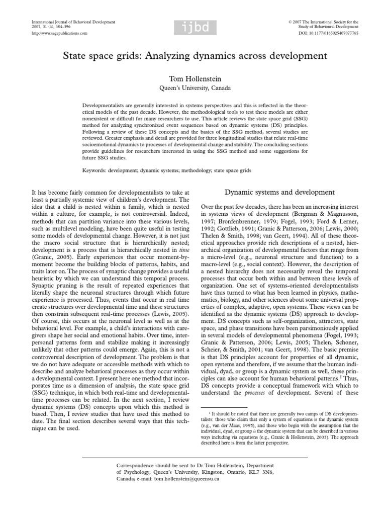 Hollenstein - 2007 - State Space Grids Analyzing Dynamics Across Devel - Copie | PDF | Attractor
