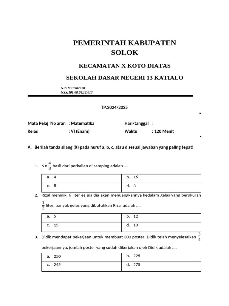 Matematika Kelas 6 | PDF