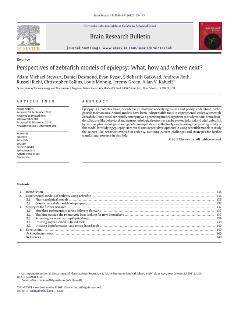 Zebrafish Models in Epilepsy Research | PDF | Epilepsy | Clinical Medicine