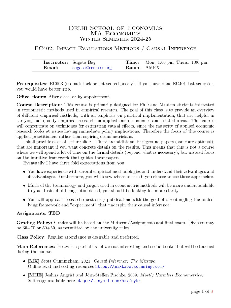00.0 EC 402 Syllabus 2025 | PDF | Regression Analysis | Econometrics