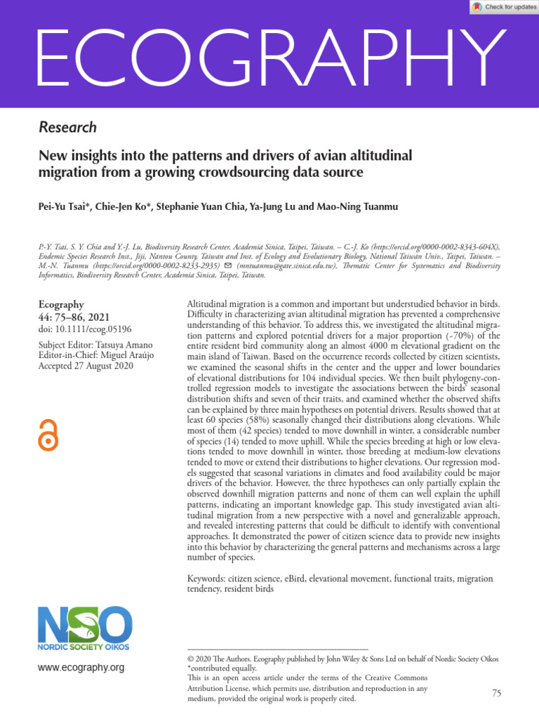 Ecography - 2020 - Tsai - New Insights Into The Patterns and Drivers of ...