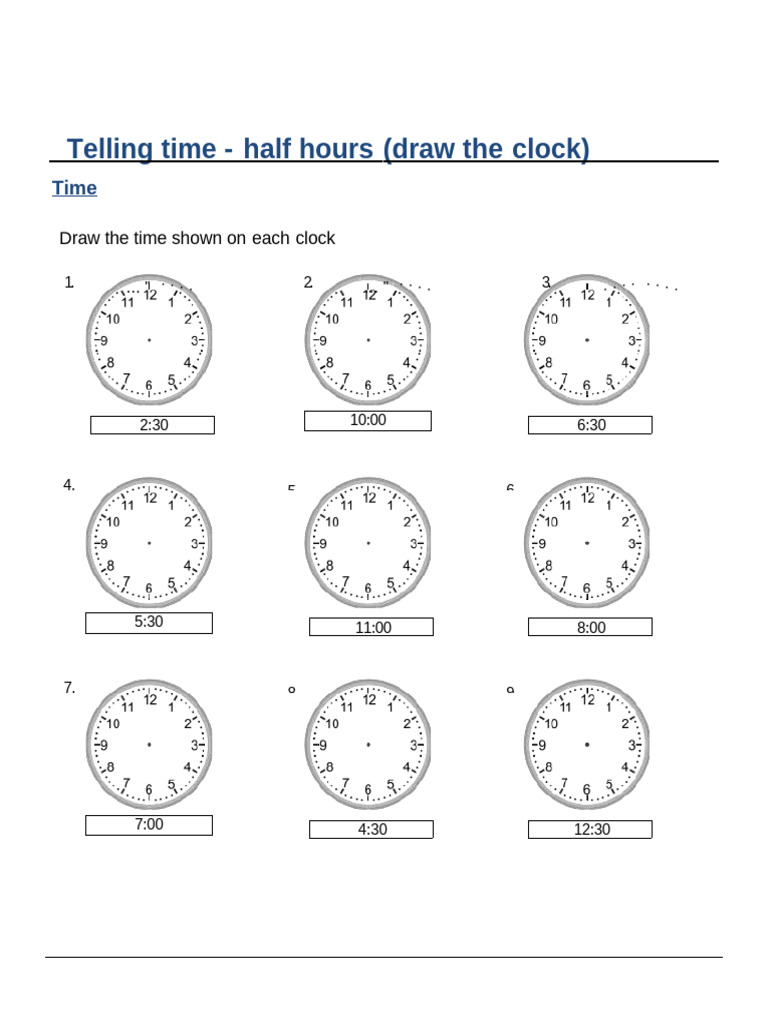 Grade-2-Telling-Time-Half-Hours-Draw-Clock-A (1) - 20241030093101 | PDF