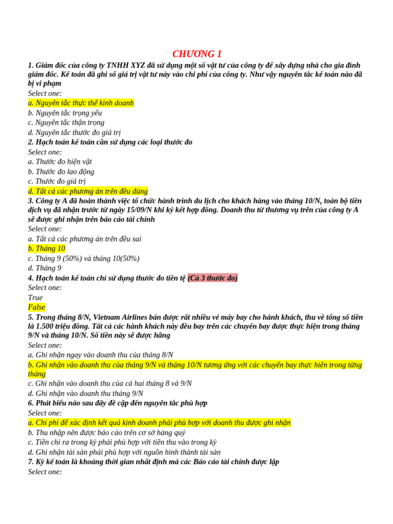 123doc Trac Nghiem Nguyen Ly Ke Toan Dai Hoc Thang Long | PDF