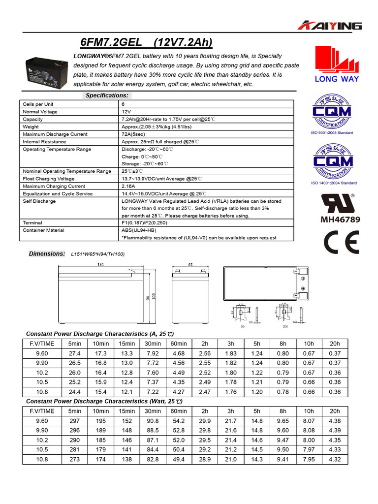 6FM7.2GEL-LongWay (Bateria Anterior) | PDF | Electricity | Electrical ...