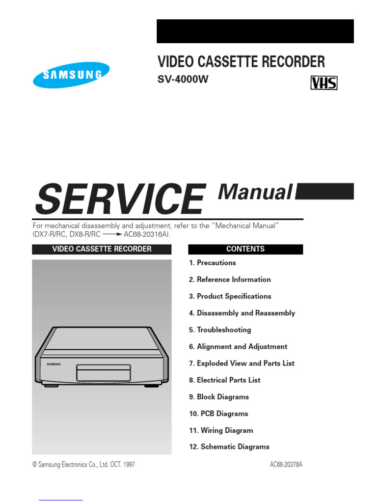 SV-4000W VCR Service Manual | PDF | Alternating Current | Vacuum Tube