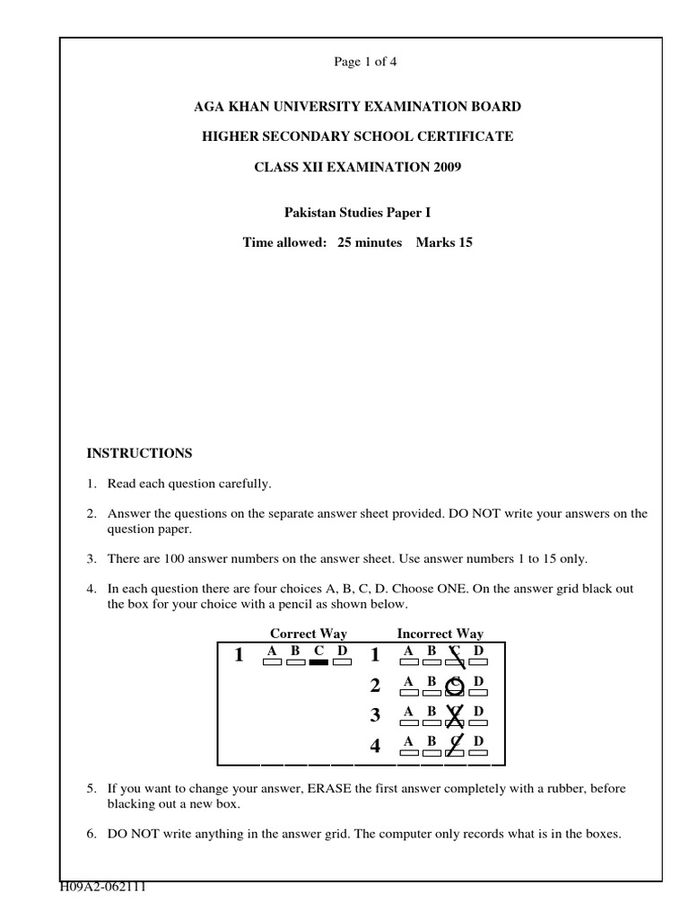 2009 paper 1 pst | PDF | Pakistan