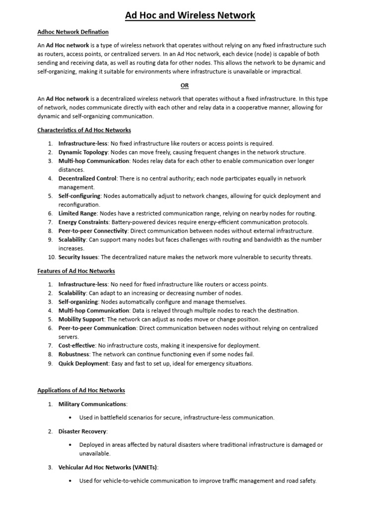 adhoc unit 1 | PDF | Wireless Ad Hoc Network | Computer Network
