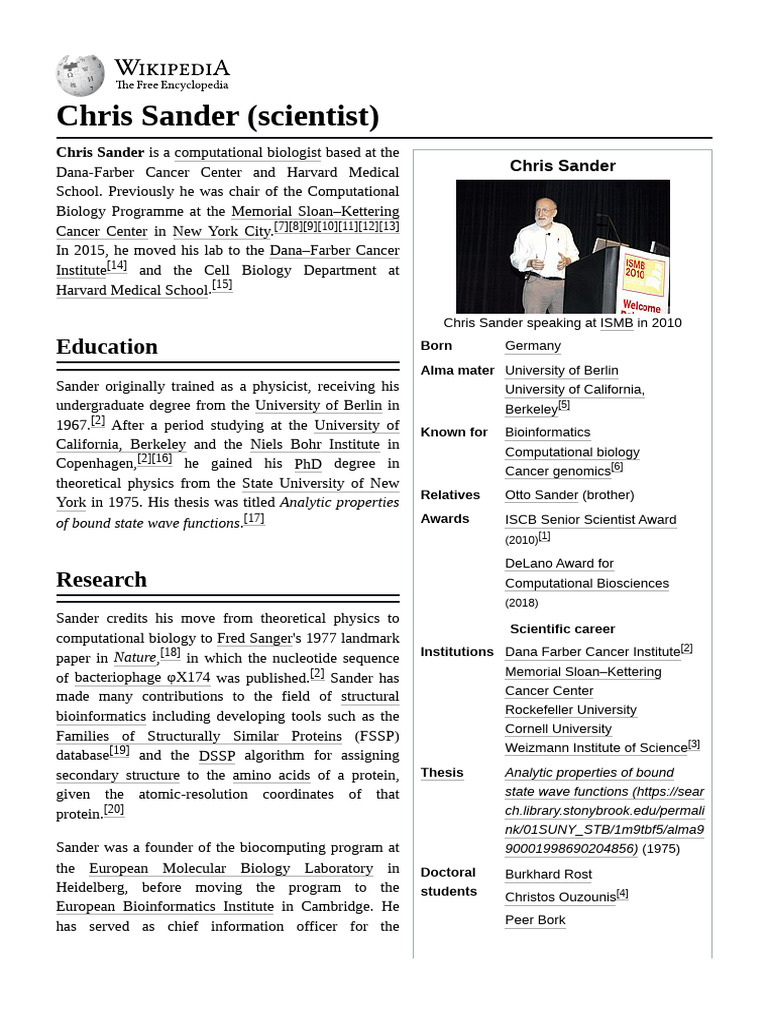 Chris_Sander_(scientist) | PDF | Biotechnology | Molecular Biology