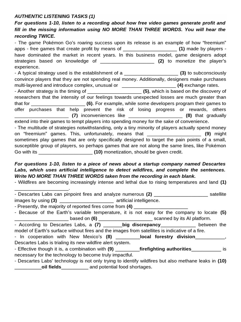 Authentic Listening + Sentence Rewriting | PDF | Wildfire | Artificial ...