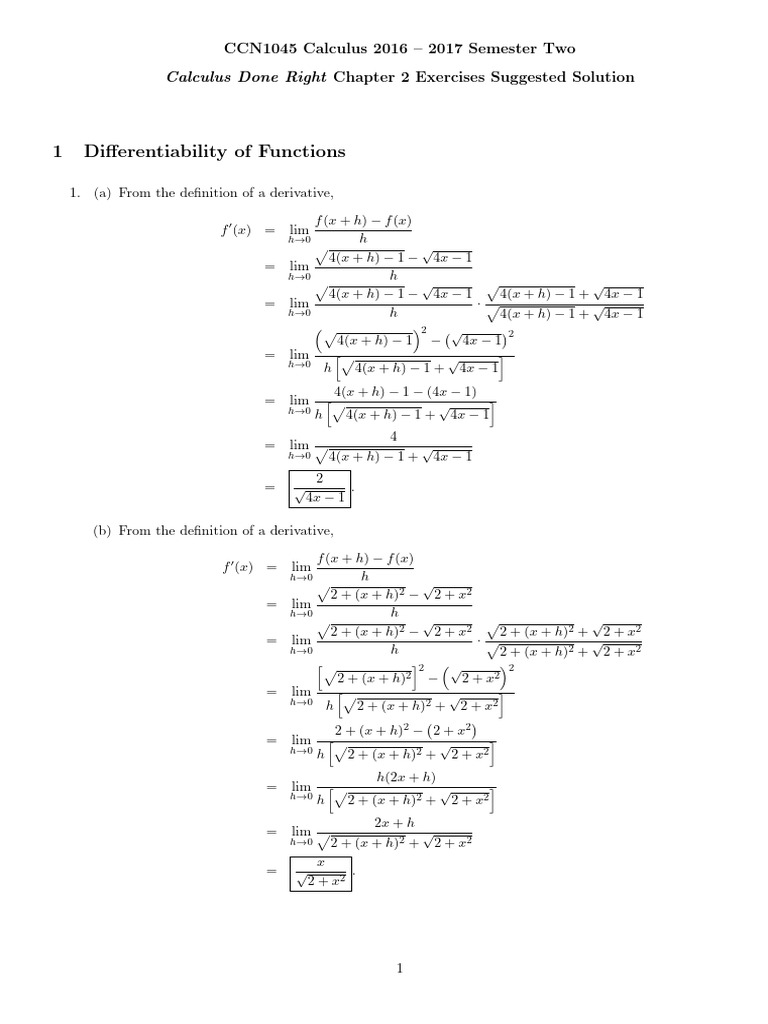 CCN1045 CALCULUS textbook chapter 2 exe sol | PDF | Derivative | Functions And Mappings