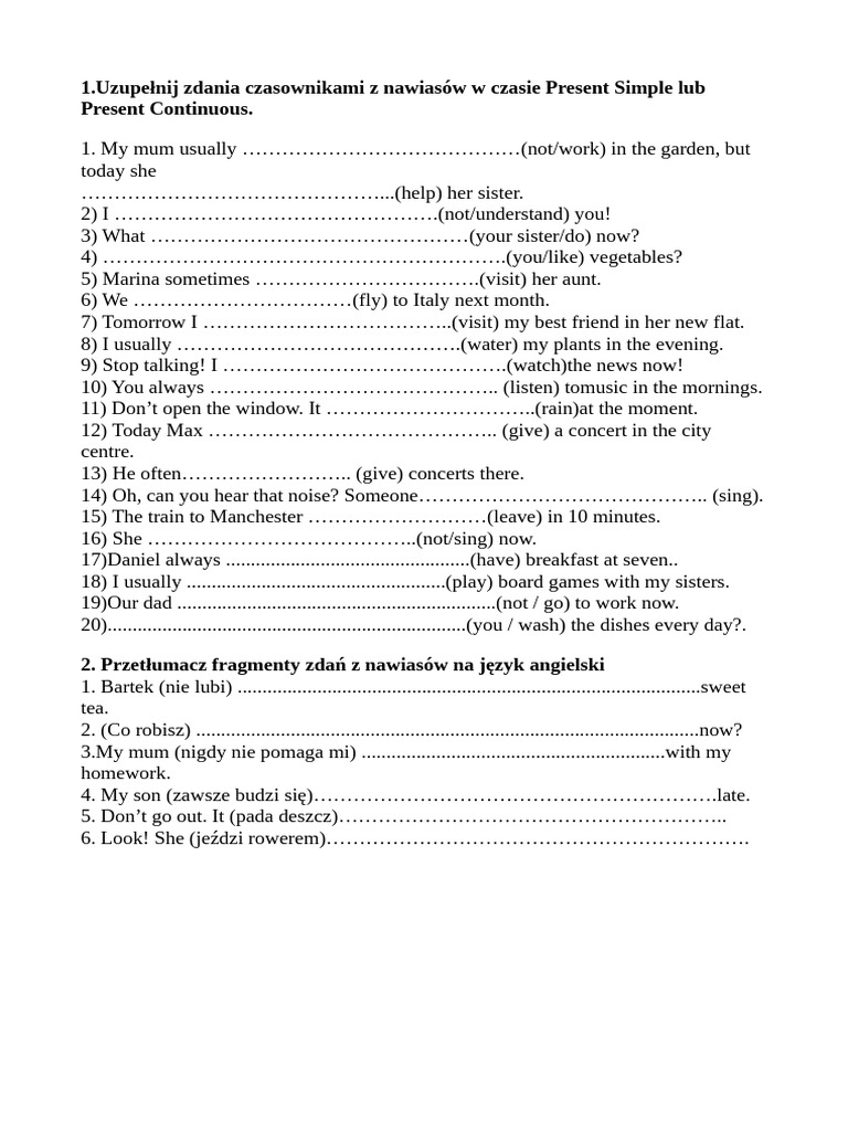 Kartkówka Czasy Terażniejsze | PDF