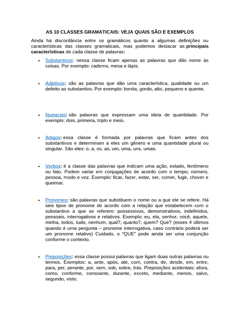 As 10 Classes Gramaticais | PDF | Pronome | Gramática