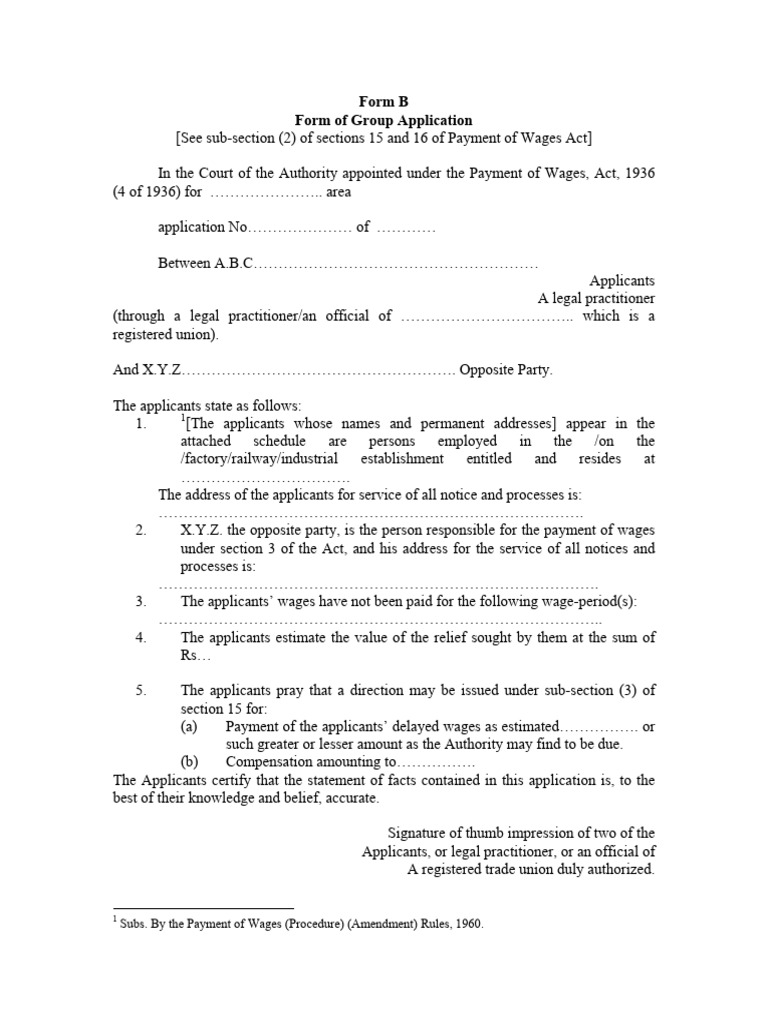 Group Application Form for Wage Claims | PDF
