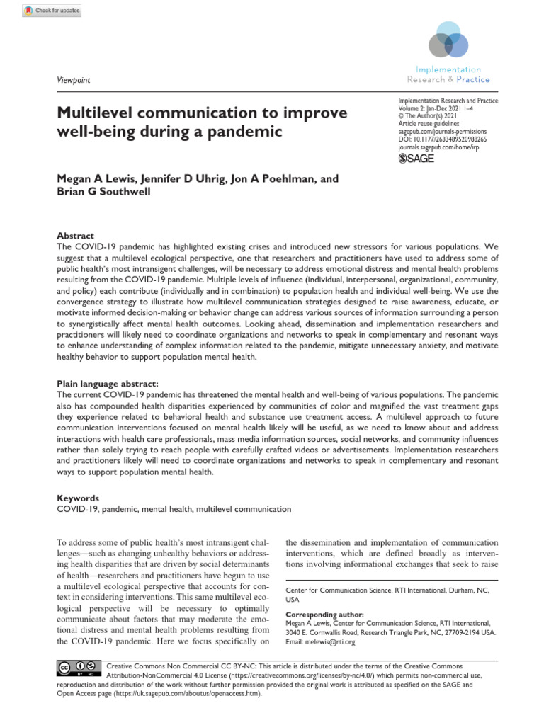 Multilevel_communication_to_improve_well-being_dur | PDF | Mental ...
