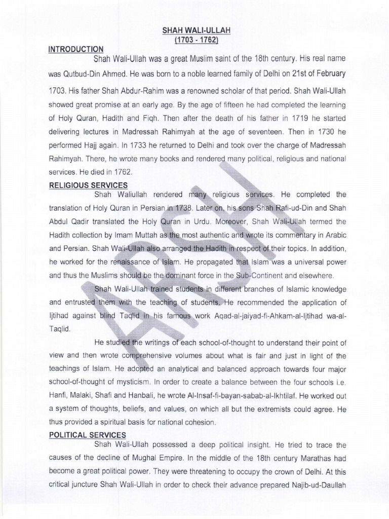 Shah Waliullah PDF | PDF