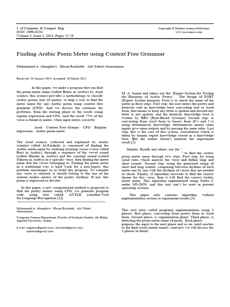 Finding Arabic Poem Meter Using Context | PDF | Linguistics | Human Voice