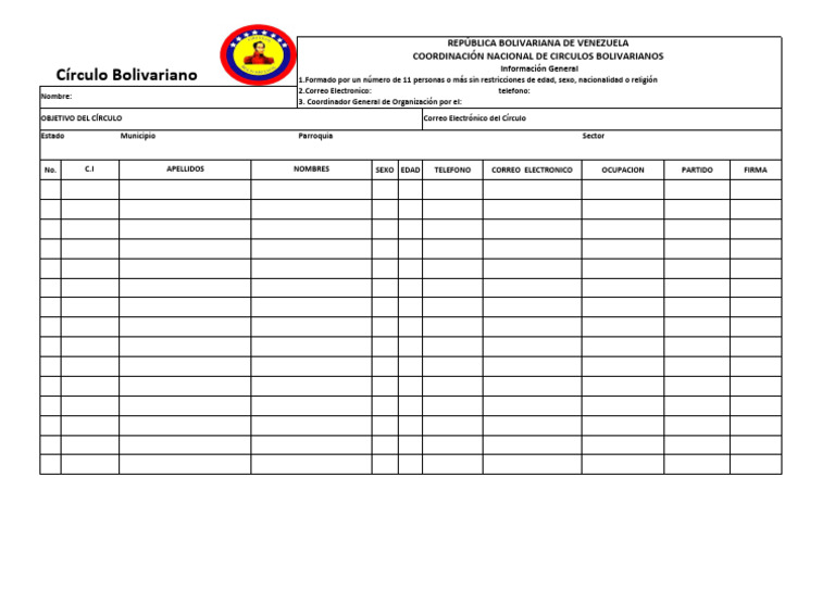 Planilla Circulos Bolivarianos | PDF