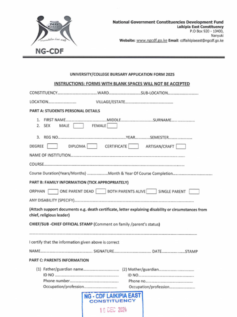 NGCDF University - College Bursary Form 2025 | PDF