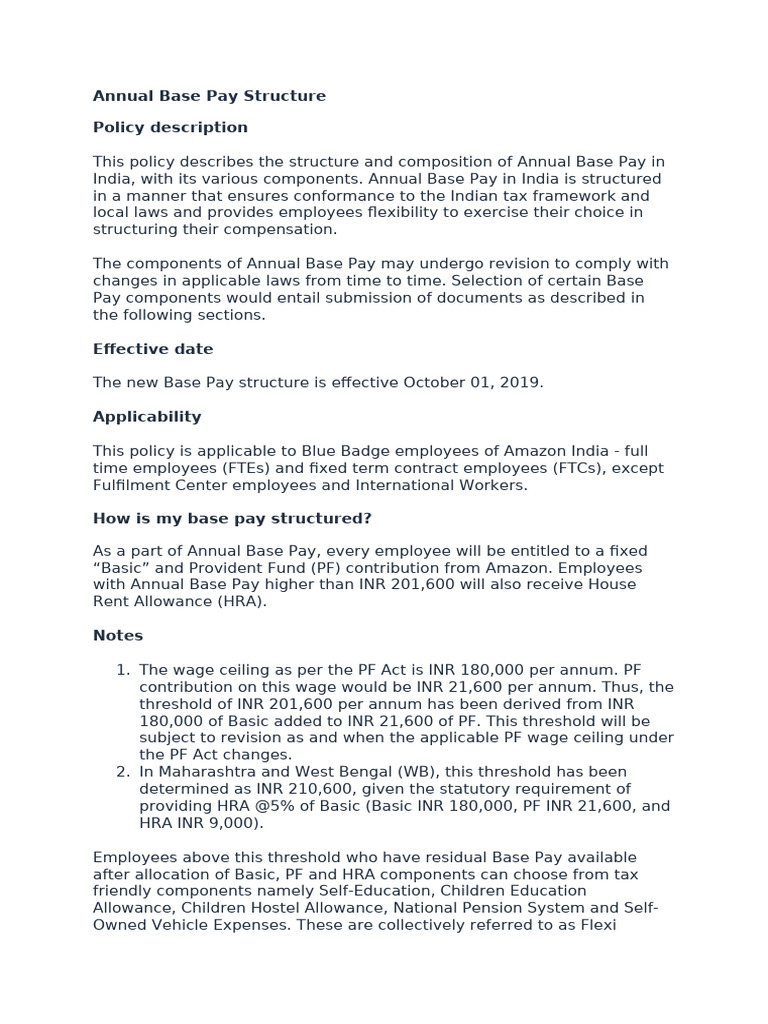 Annual Base Pay Structure - Amazon | PDF | Taxes | Tax Deduction