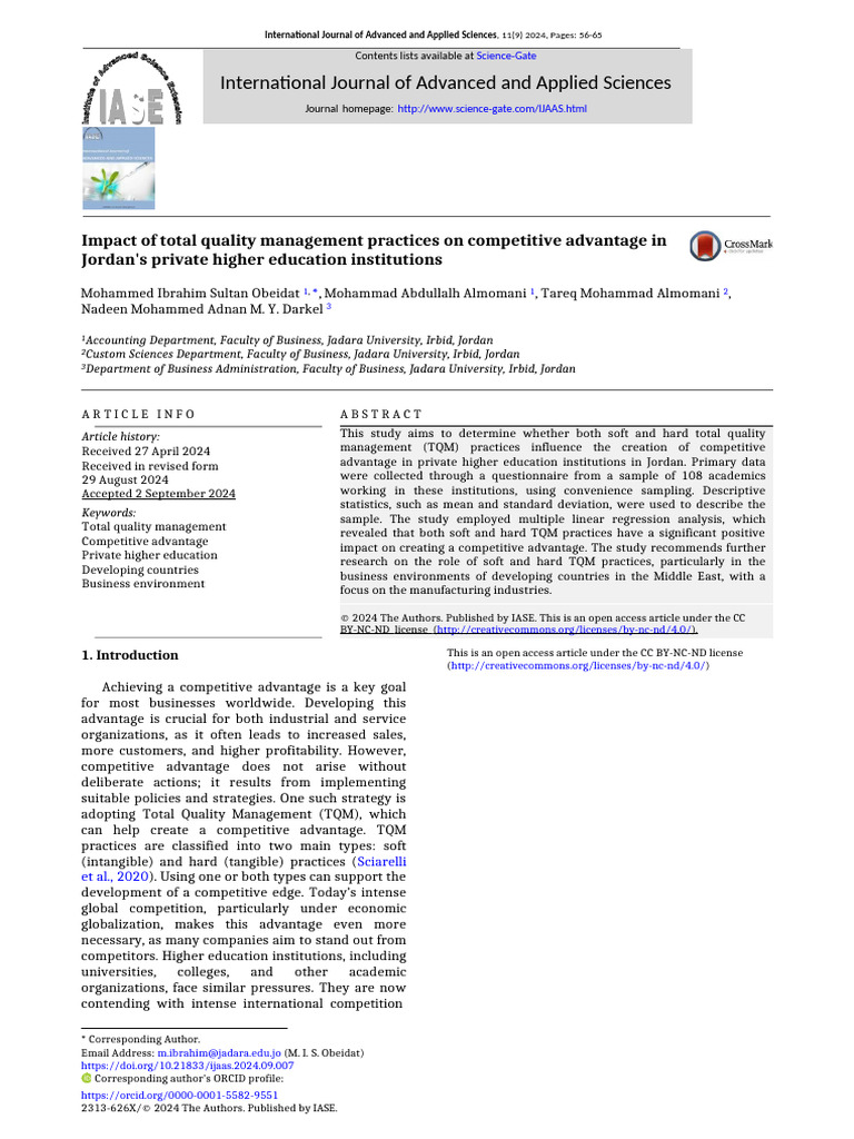 Impact of Total Quality Management Practices On Co | PDF | Competitive Advantage | Supply Chain