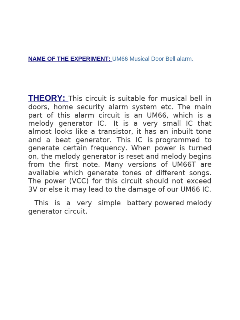 UM66 Melody Generator Circuit Guide | PDF