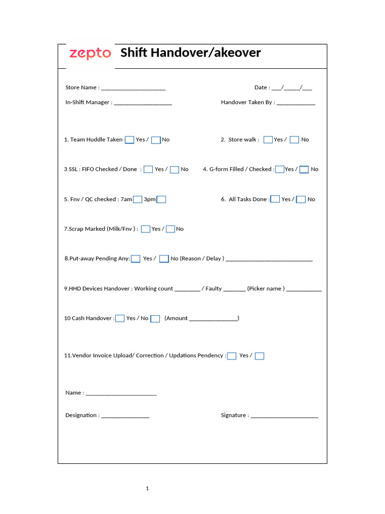 Shift Handover | PDF