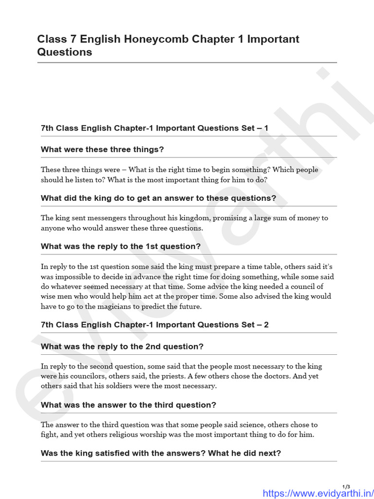 class-7-english-honeycomb-chapter-1-important-questions (1) | PDF