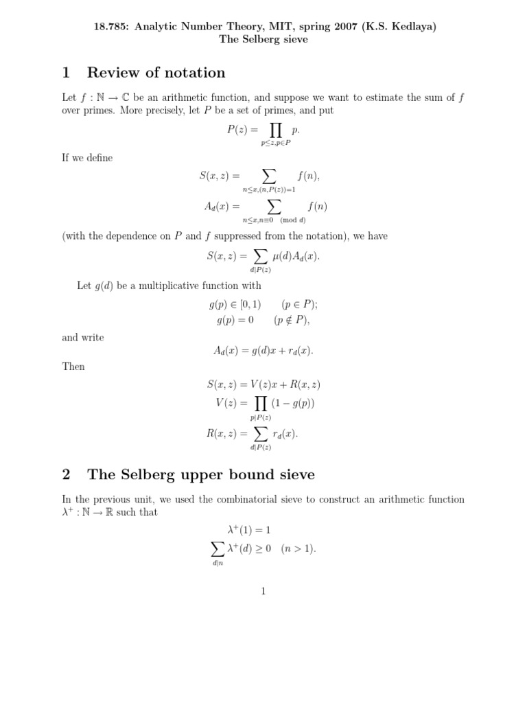 selberg | PDF | Prime Number | Mathematical Concepts