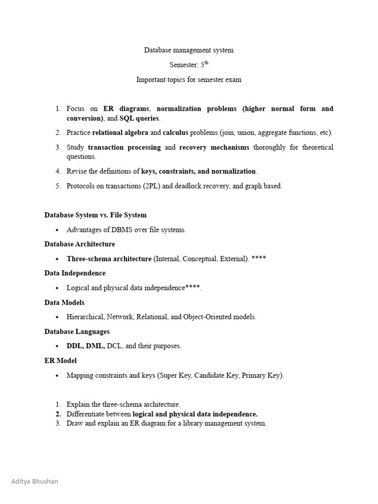 Dbms Imp Topics | PDF | Databases | Sql