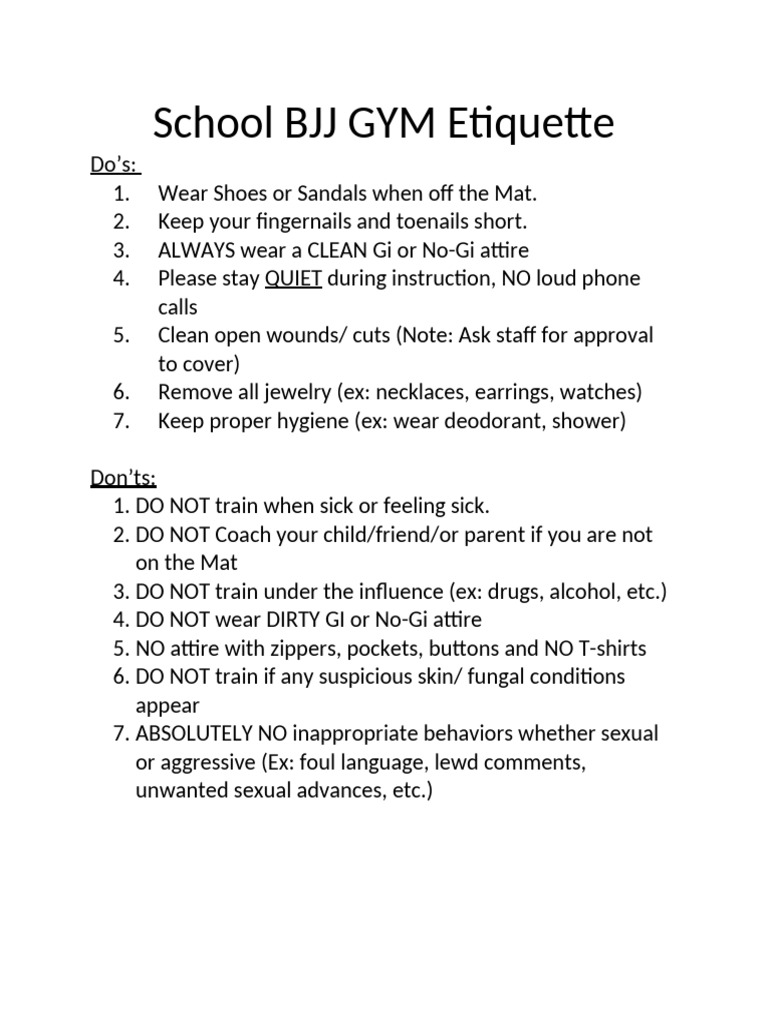BJJ Gym Etiquette Guidelines | PDF
